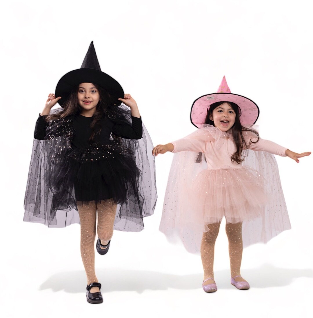 Kids Starry Fairy Witch Costume Pink Purple Black Whimsical Witch ...