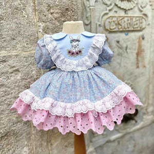 Girls Easter Dress, Bunny Embroidered Baby Blue Floral Baby Girls Kids ...