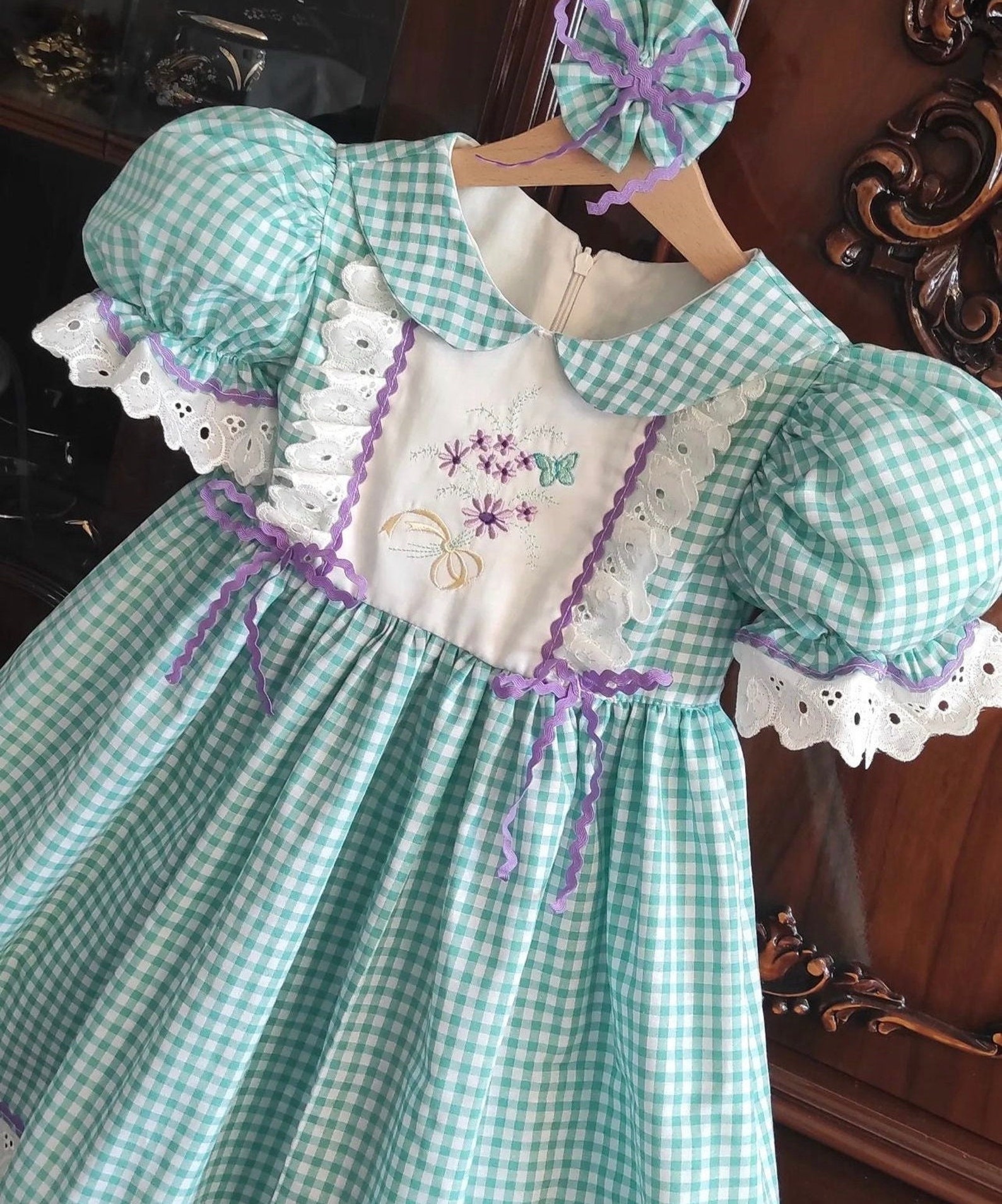 Blue Kids Vintage Style Girl Dress, Cotton Baby Girl Birthday Dress ...