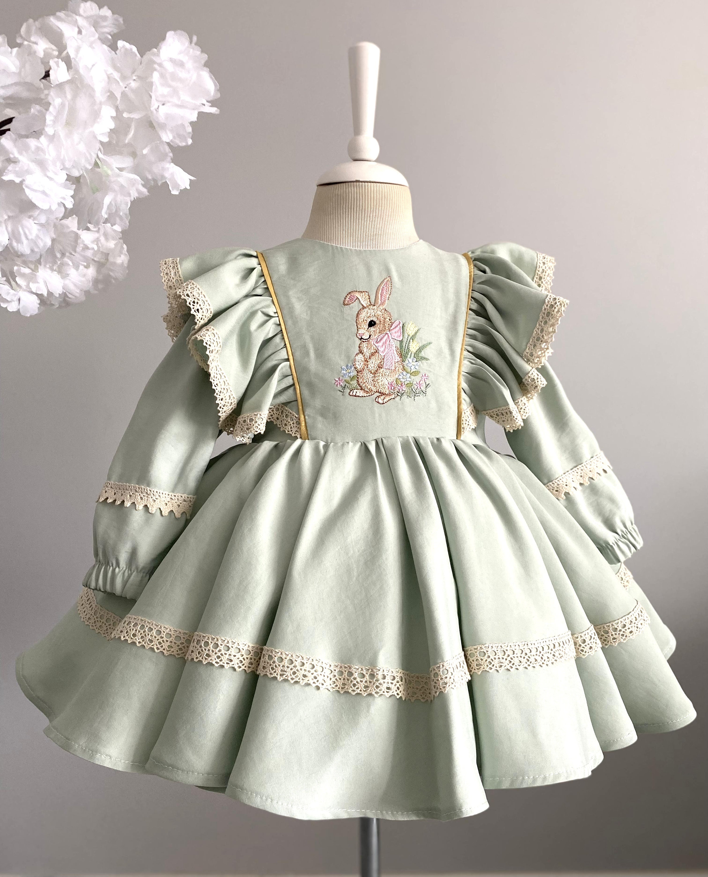 Kids Bunny Embroidered Easter Dress, Girls Toddler Baby Girl Easter ...