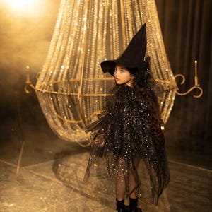 Kids Starry Fairy Witch Costume Pink Purple Black Whimsical Witch ...