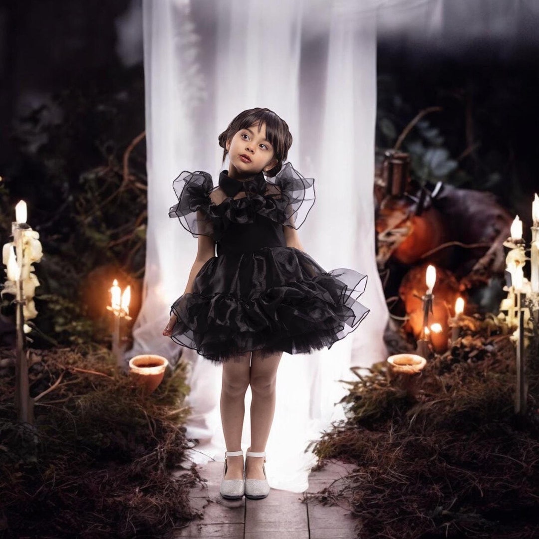Fluffy Girl Elegant Halloween Gothic Dress, Kids Halloween Outfit ...