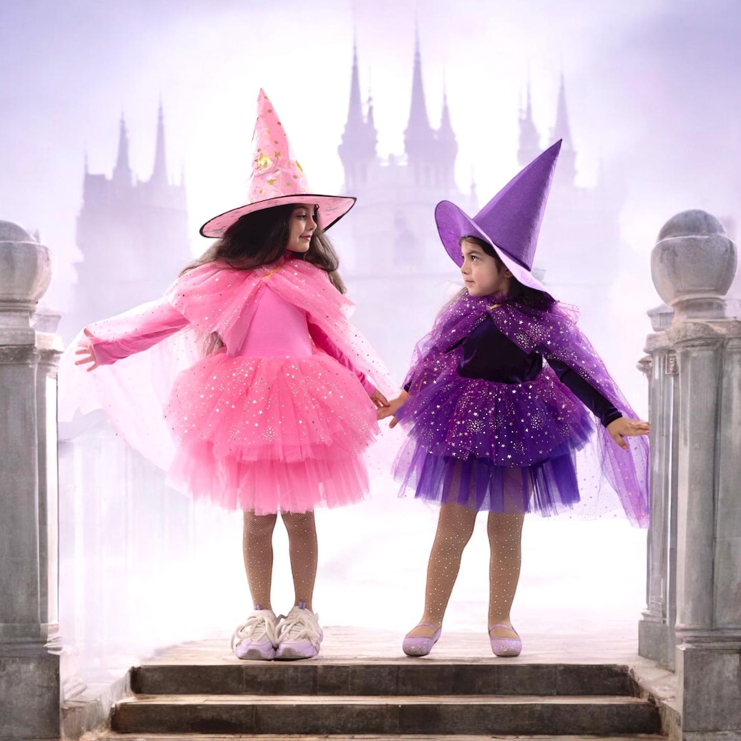 Kids Starry Fairy Witch Costume Pink Purple Black Whimsical Witch ...