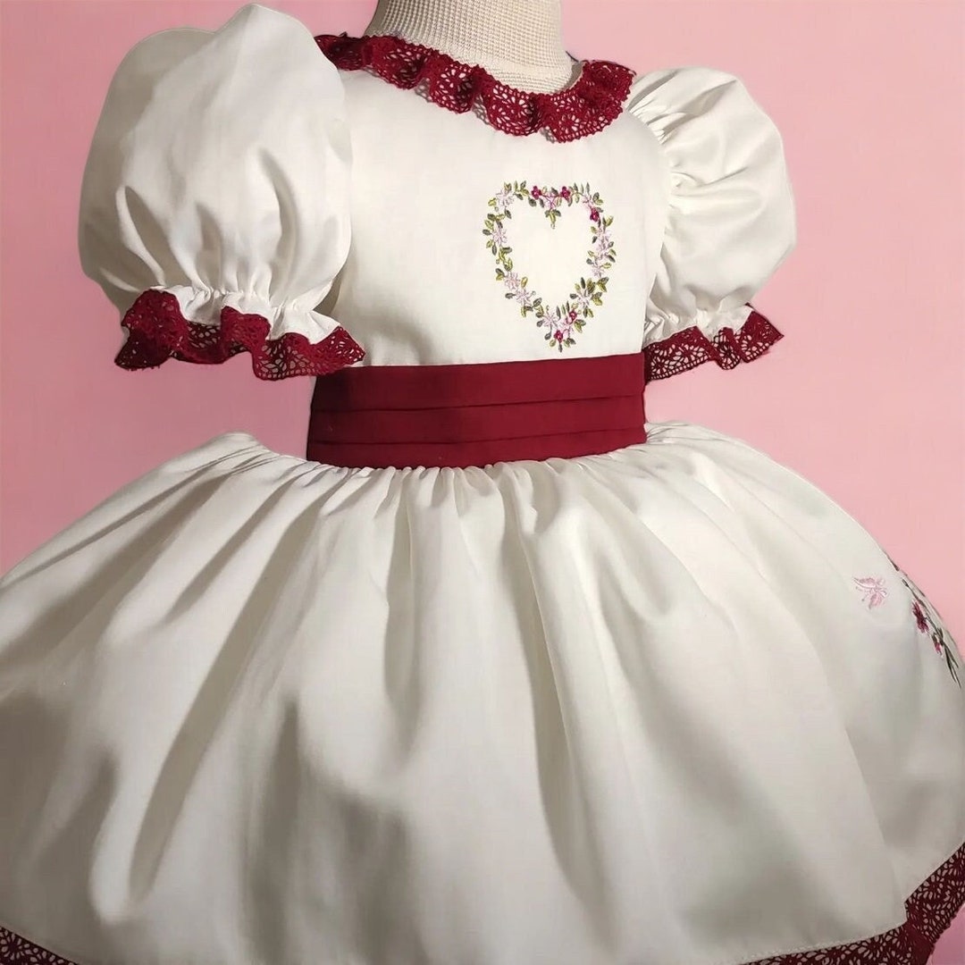 Kids Heart Embroidery Valentines Day Dress, Kids Birthday Dress, Baby ...