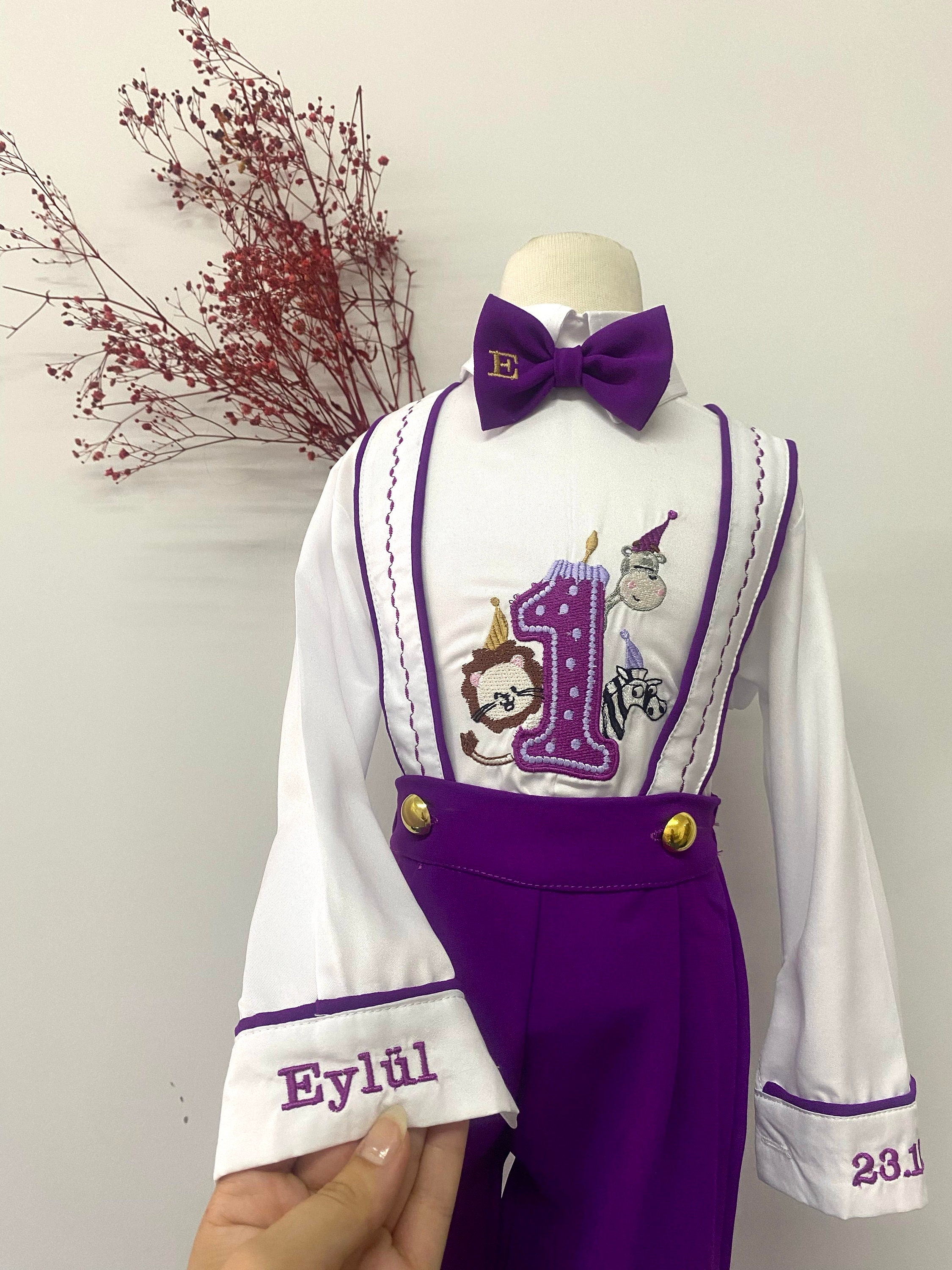 Custom Number Baby Boy Purple Birthday Toddler Outfit Set Suit, Toddler ...