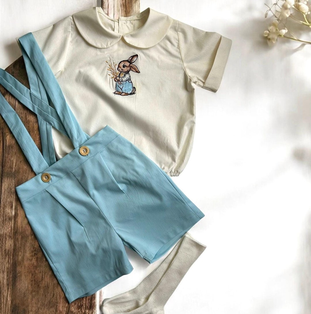 Bunny Embroidered Baby Boy Easter Outfit Set With FREE SOCKS , Kids ...