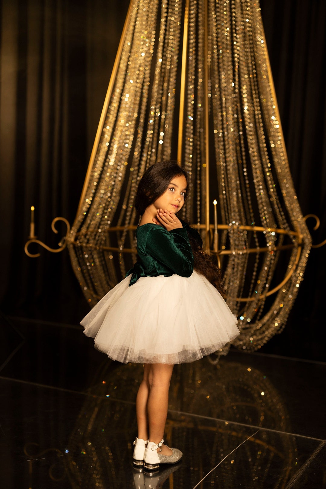 Christmas Baby Girl Dress, Green Velvet Girl Birthday Dress, Toddler ...