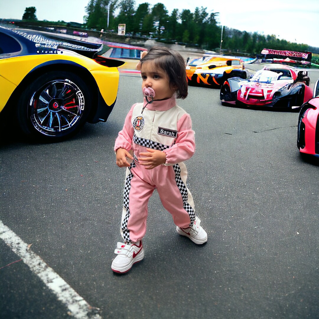 Custom Name Baby Girl Racer Suit Pink Birthday Costume, Baby Girl ...