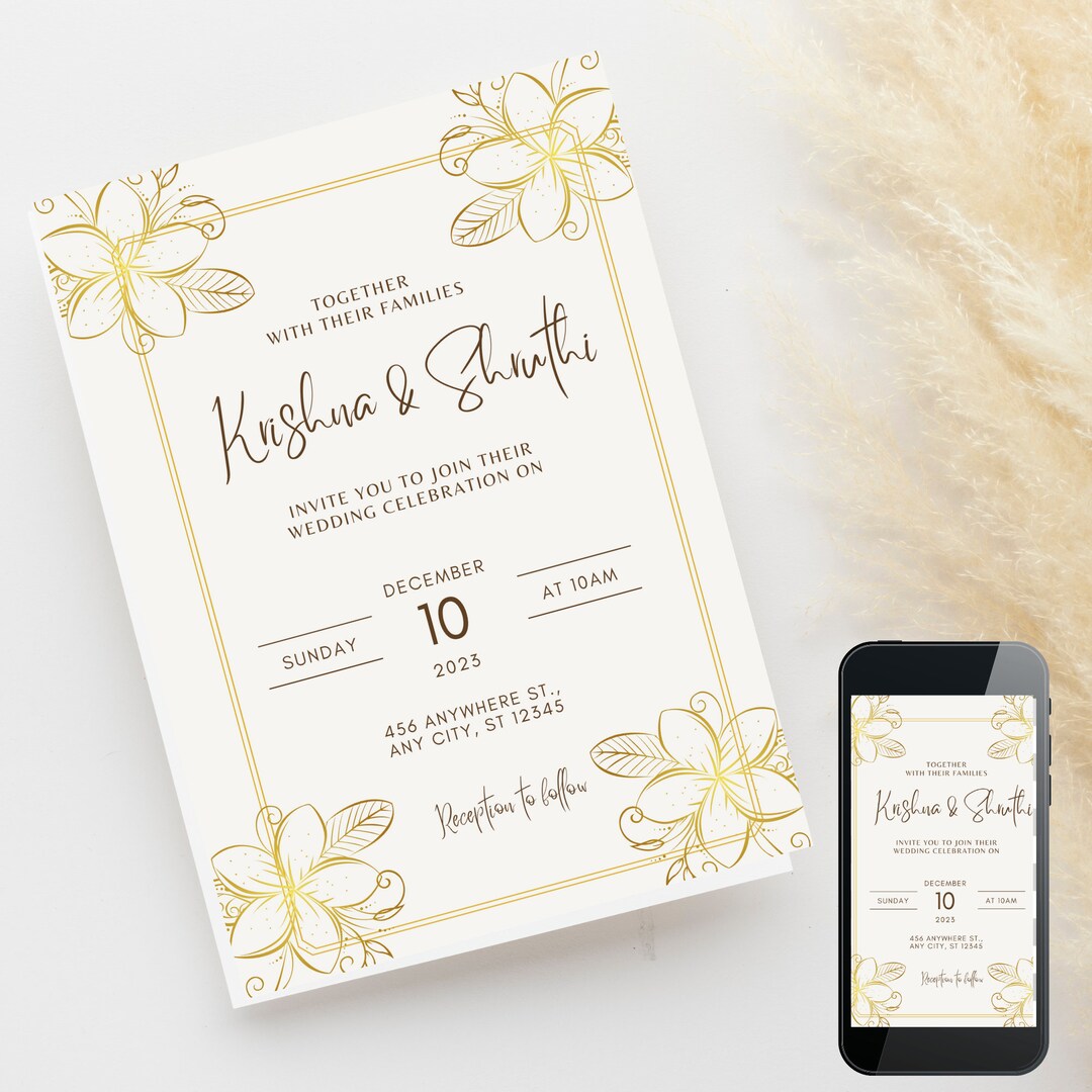 Indian Wedding Invitation Template, Indian Inspired Wedding Invitation ...