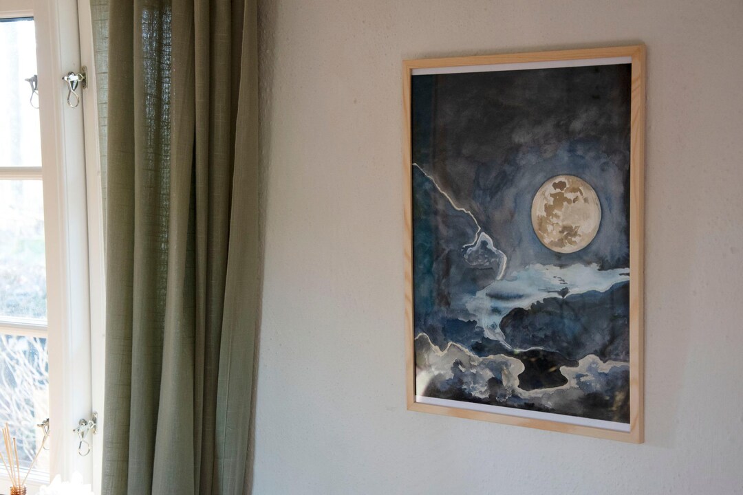 Full Moon Watercolor - Etsy