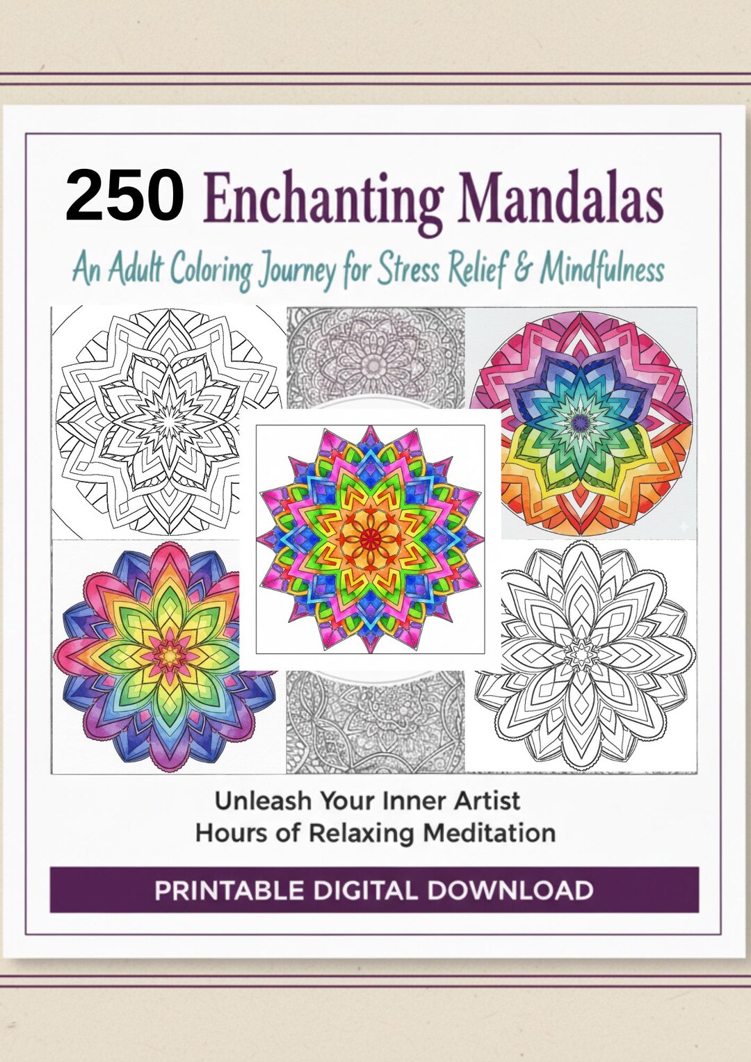 250 Mandala Coloring Book | SVG Pages | Kids & Adults | Instant ...