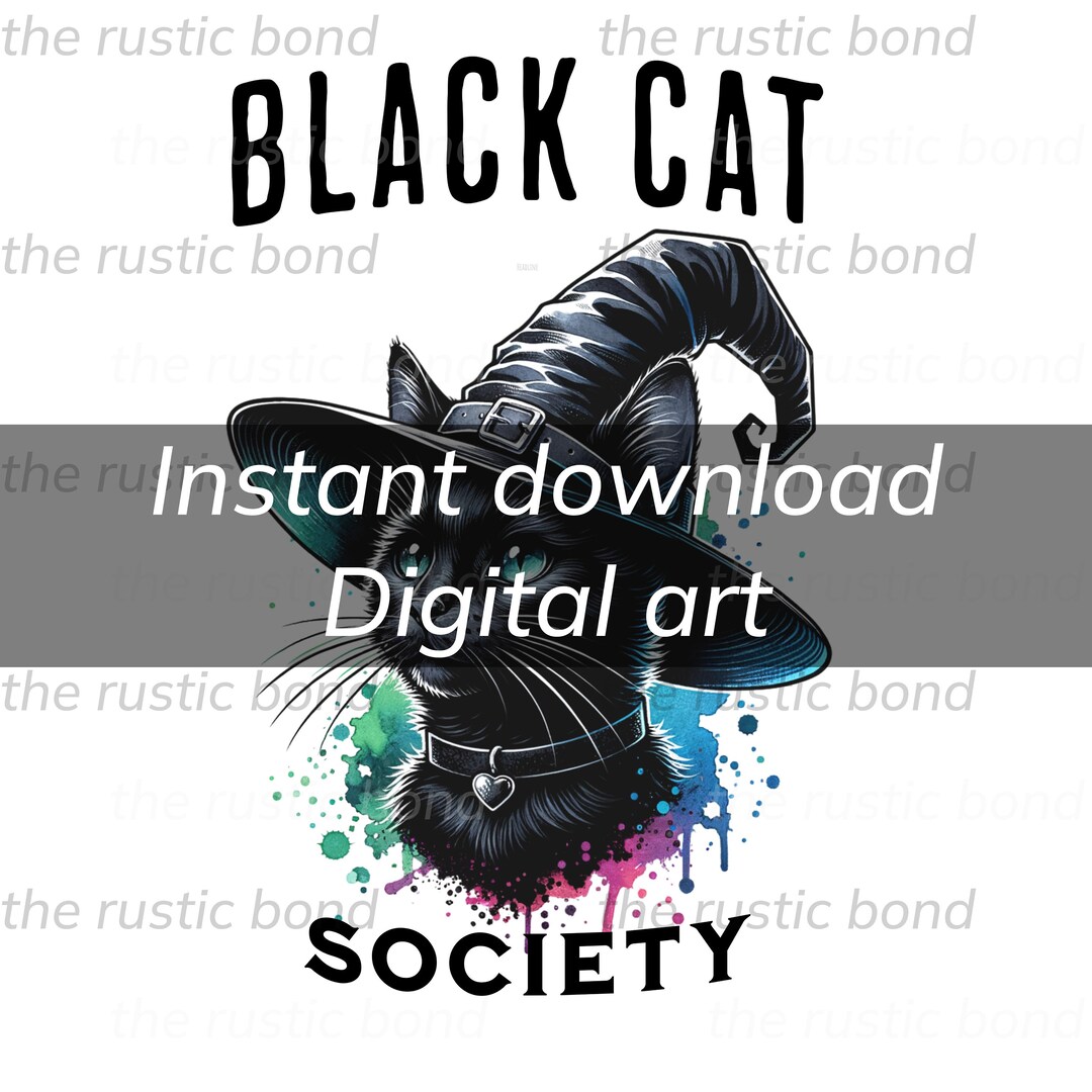 Black Cat Witch Hat Digital Art Print - Instant Download Printable ...