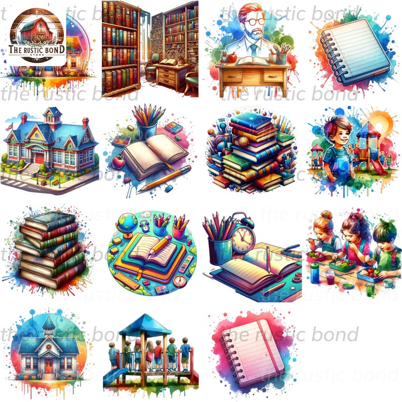 School Days Clipart Bundle of 15 - Instant Download Sublimation Design ...