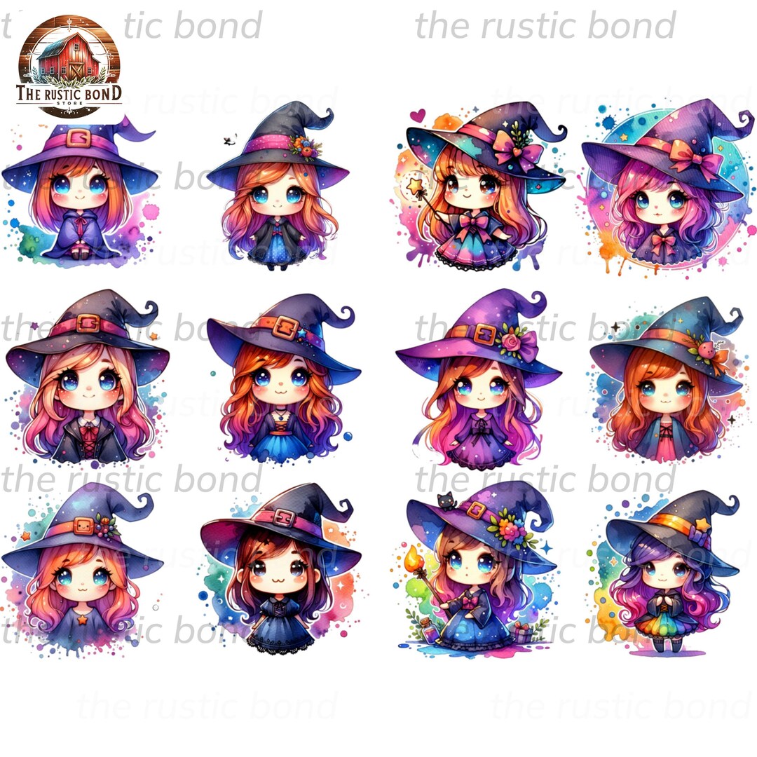 Adorable Little Witches Clipart Set of 12 for Candy Bags Goodie Bags ...