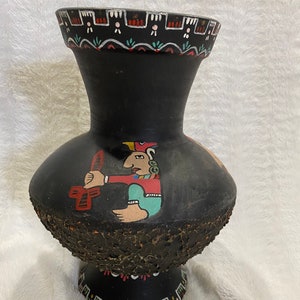 Vintage Hand Painted Aztec Pottery Vase 11 Inches Tall - Etsy