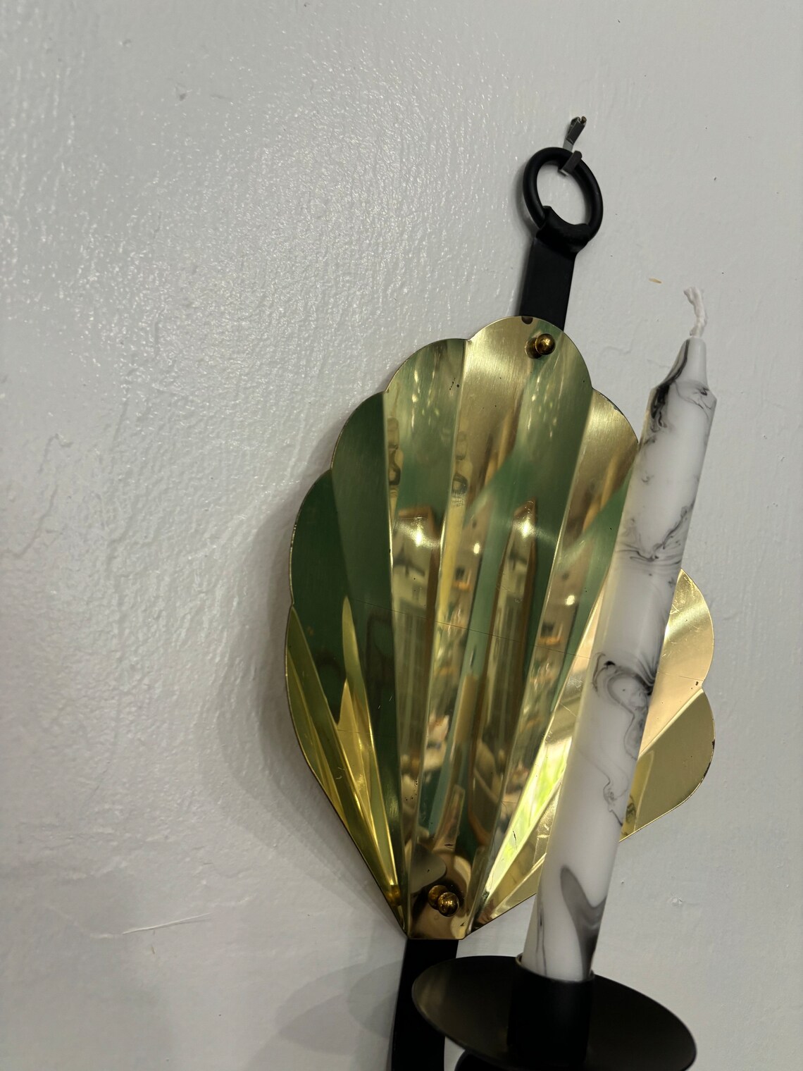 Mid Century Modern Black and Gold Metal Clam Shell Wall Sconce - Etsy