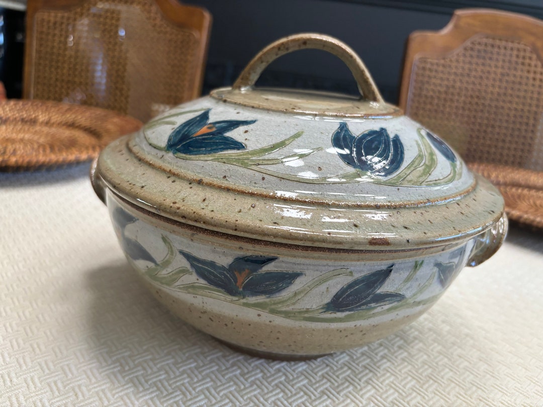 Large Vintage Ceramic Stoneware Pottery Casserole Bowl With Lid. Signed ...