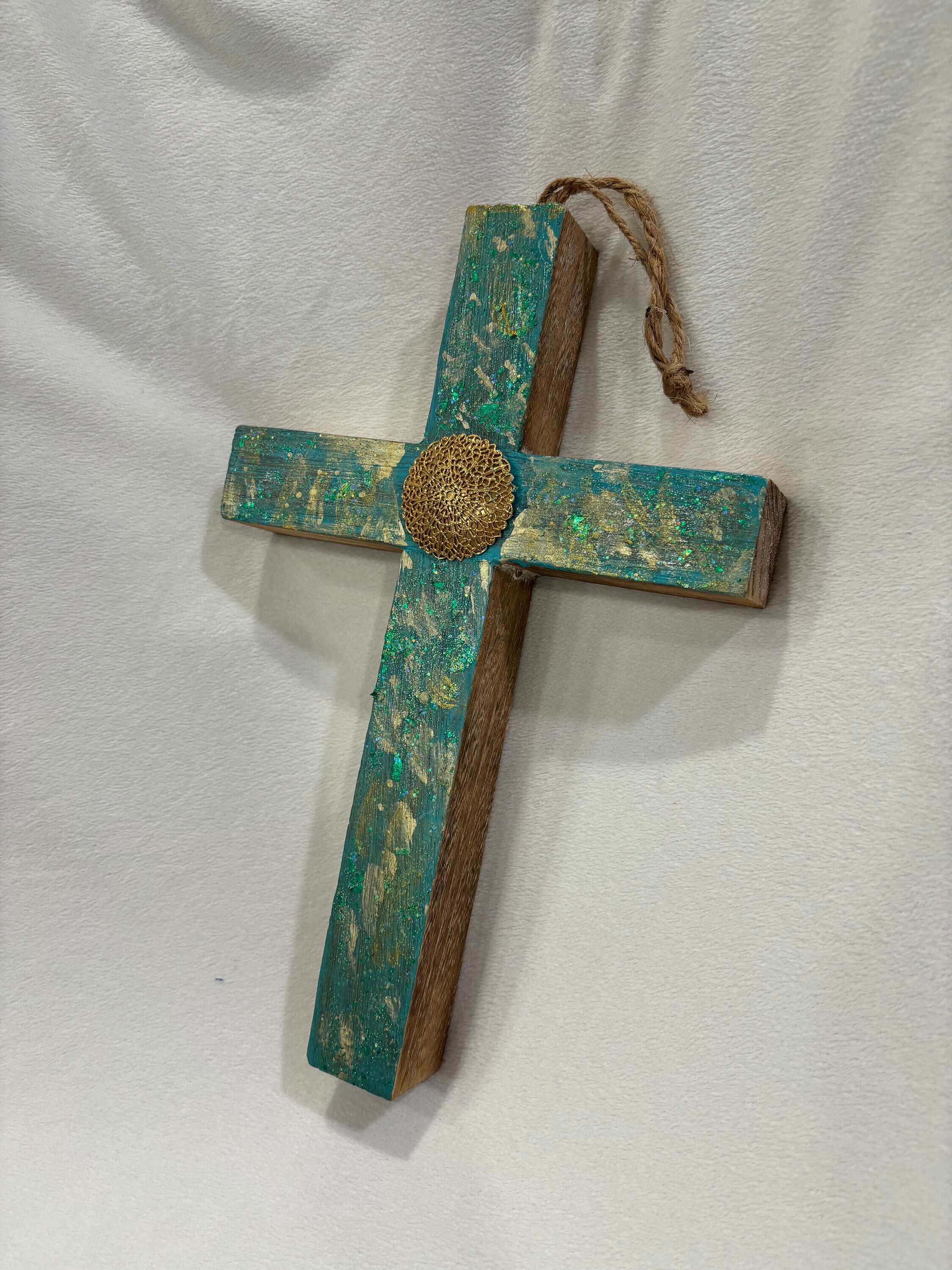 Hand Carved and Painted Wood Cross With Gold Design 12 by 8 - Etsy