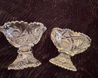 Clear Cut Crystal Candy Dish, Vintage Glass Bowl With Handles, Sawtooth Edge, Elegant Home Decor ...