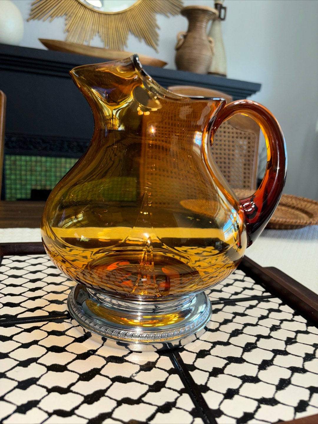 Vintage Krome Craft Amber Glass Pitcher Holds 9 Cups. 8 Inches Tall - Etsy