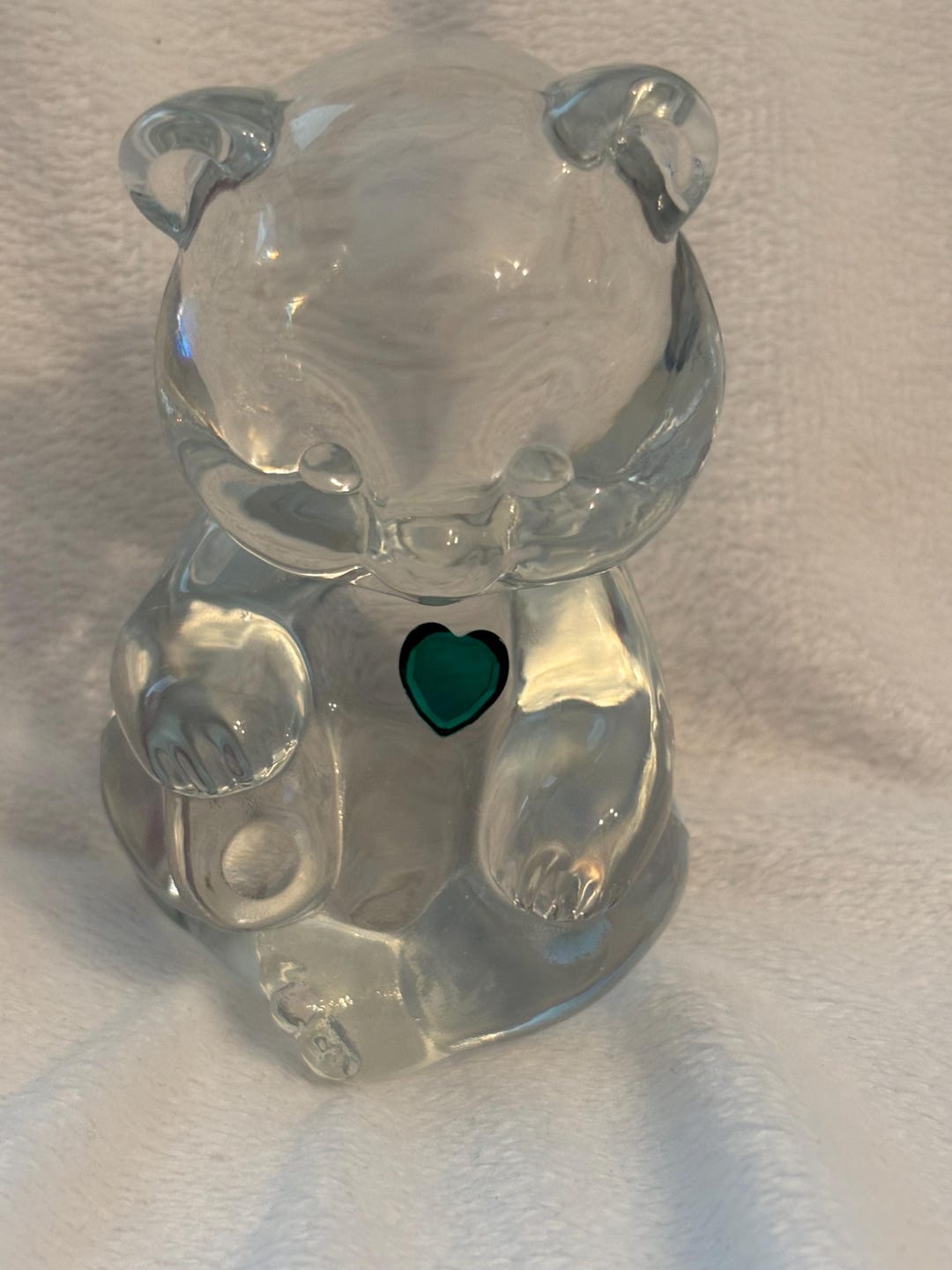 Vintage Fenton Glass Bear Figurine With Emerald Green Heart Birthstone ...