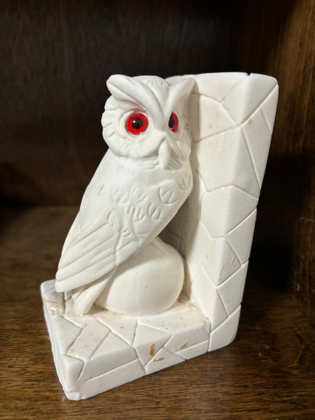 Vintage Mcm Retro White Stone Owl Bookend With Red Eyes. 5 1/2 Inches ...