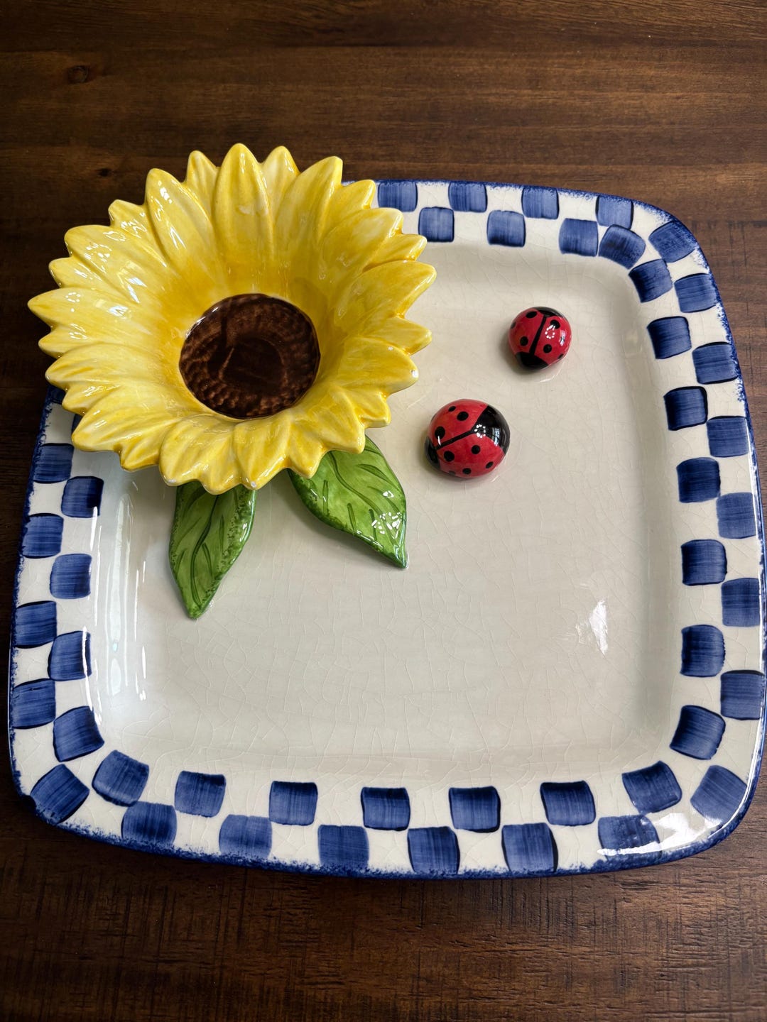 Vintage Cali Pottery Ceramic 3-D Sunflower and Ladybugs Chip and Dip ...