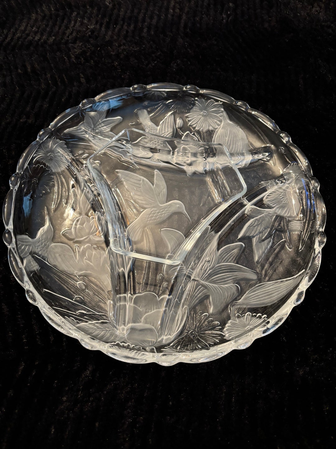 Vintage Frosted Hummingbird Divided Glass Chip and Dip Platter 13 ...