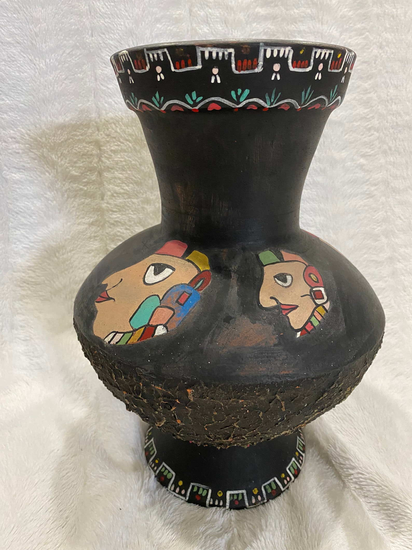Vintage Hand Painted Aztec Pottery Vase 11 Inches Tall - Etsy