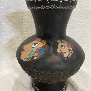 Vintage Hand Painted Aztec Pottery Vase 11 Inches Tall - Etsy