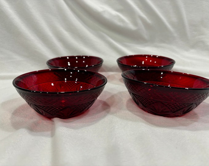 Set of Four Vintage Red Ruby Crystal Glass Bowls 5 1/2 Inches Wide - Etsy