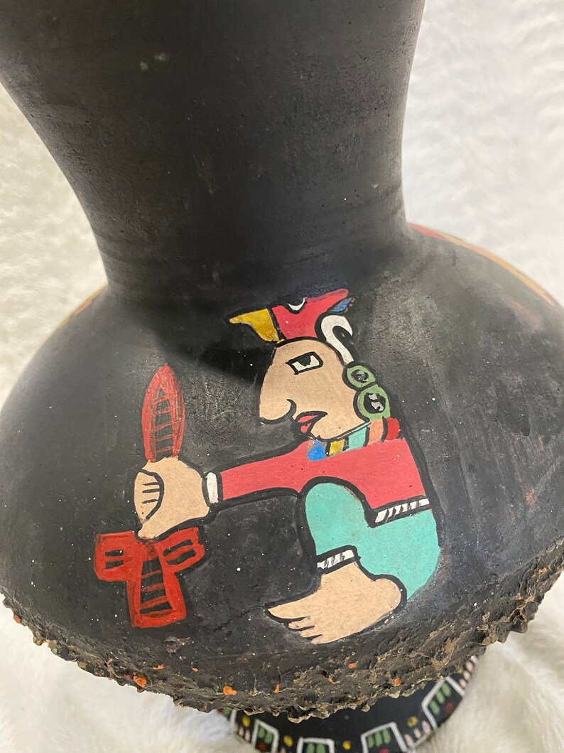 Vintage Hand Painted Aztec Pottery Vase 11 Inches Tall - Etsy
