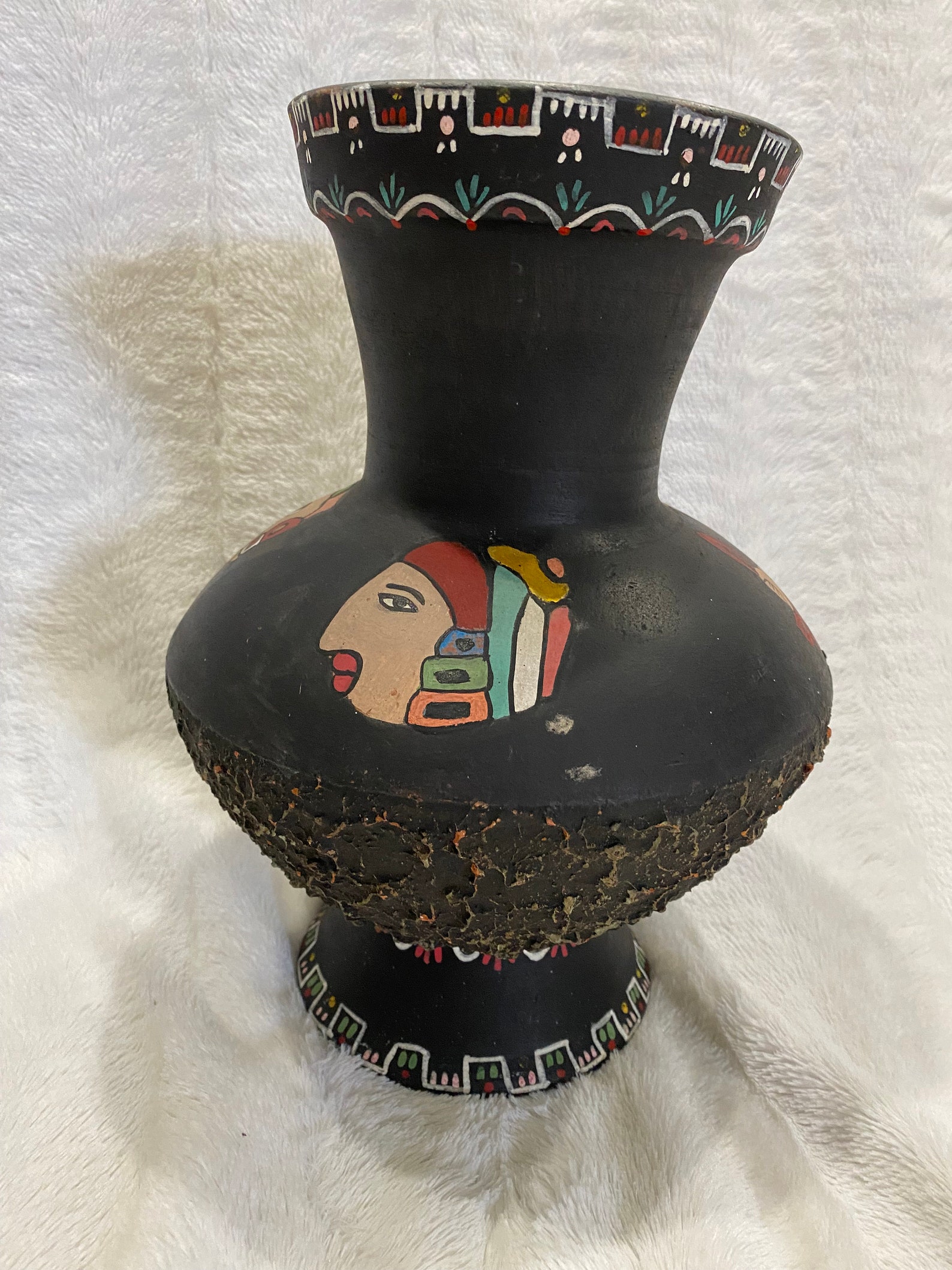 Vintage Hand Painted Aztec Pottery Vase 11 Inches Tall - Etsy