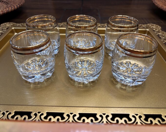 Set of Six Vintage Parisian Circleware Shot Glasses With Gold Rim in ...