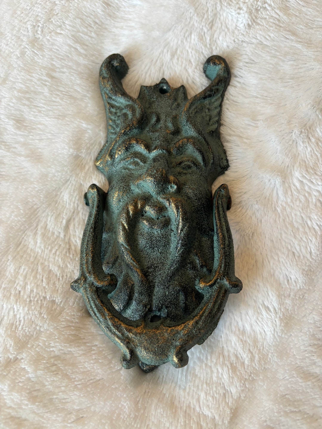 Vintage Cast Iron Gothic Devil Face Green Door Knocker - Etsy