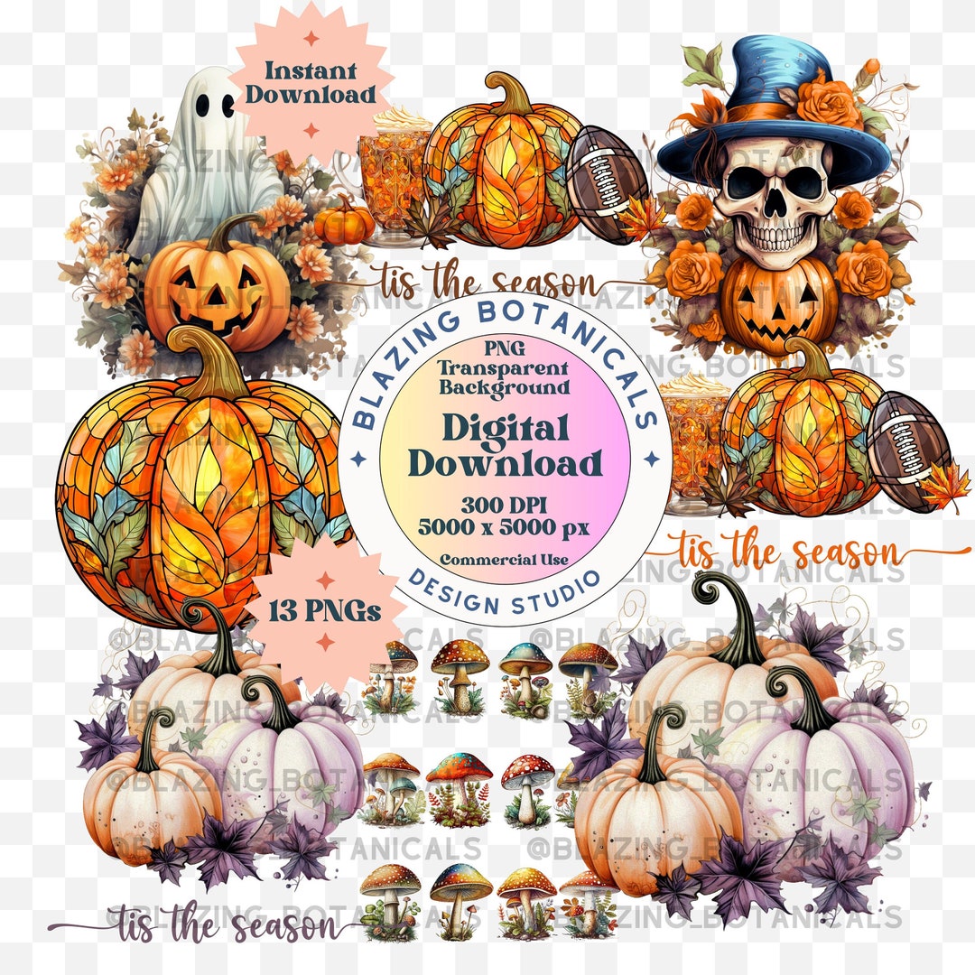 Fall Design Bundle, Halloween PNG, Autumn Tis the Season, Pastel ...
