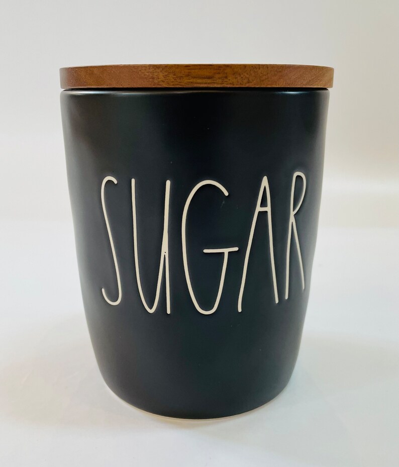 Rae Dunn Ceramic SUGAR Container in Black With Wooden Lid - Etsy