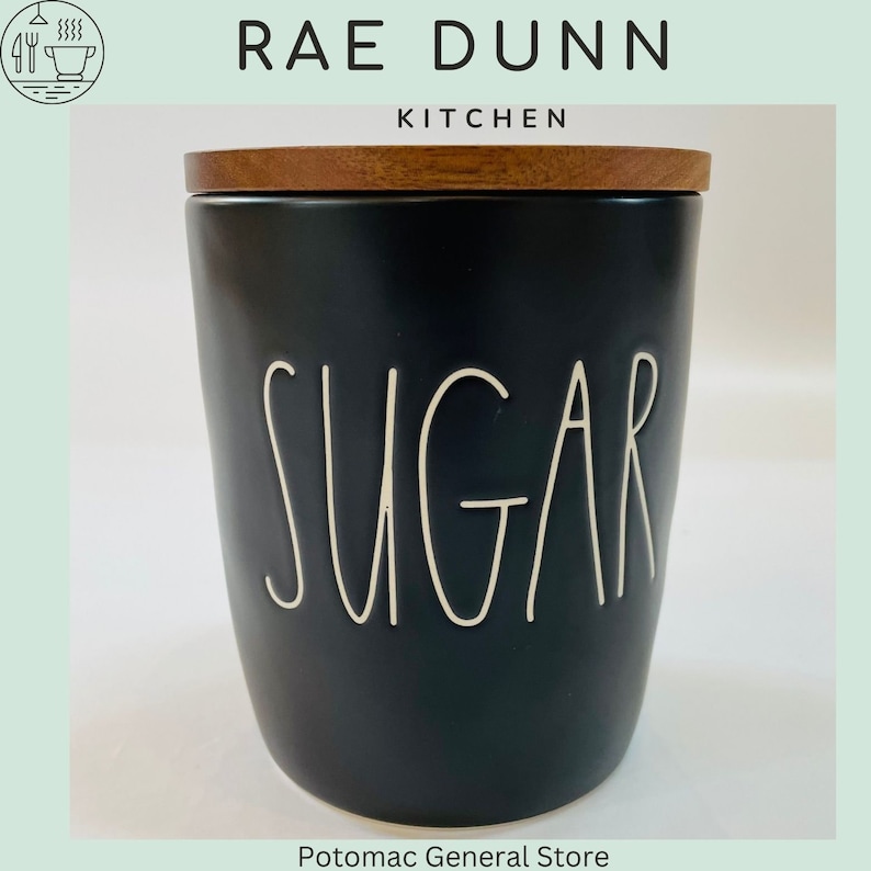 Rae Dunn Ceramic SUGAR Container in Black With Wooden Lid - Etsy
