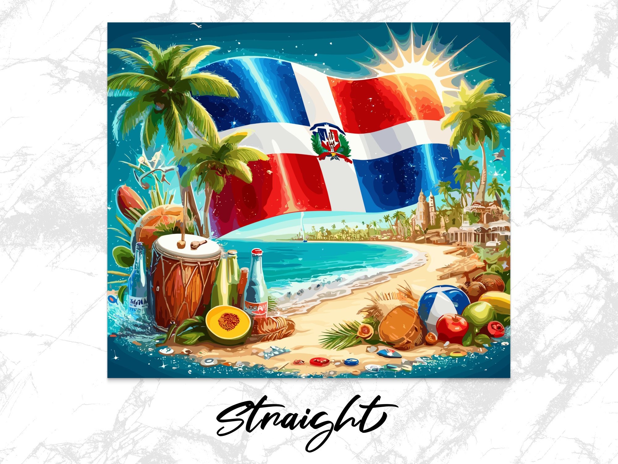 Dominican Republic Flag Tumbler Wrap: Beach Design (PNG Download) - Etsy