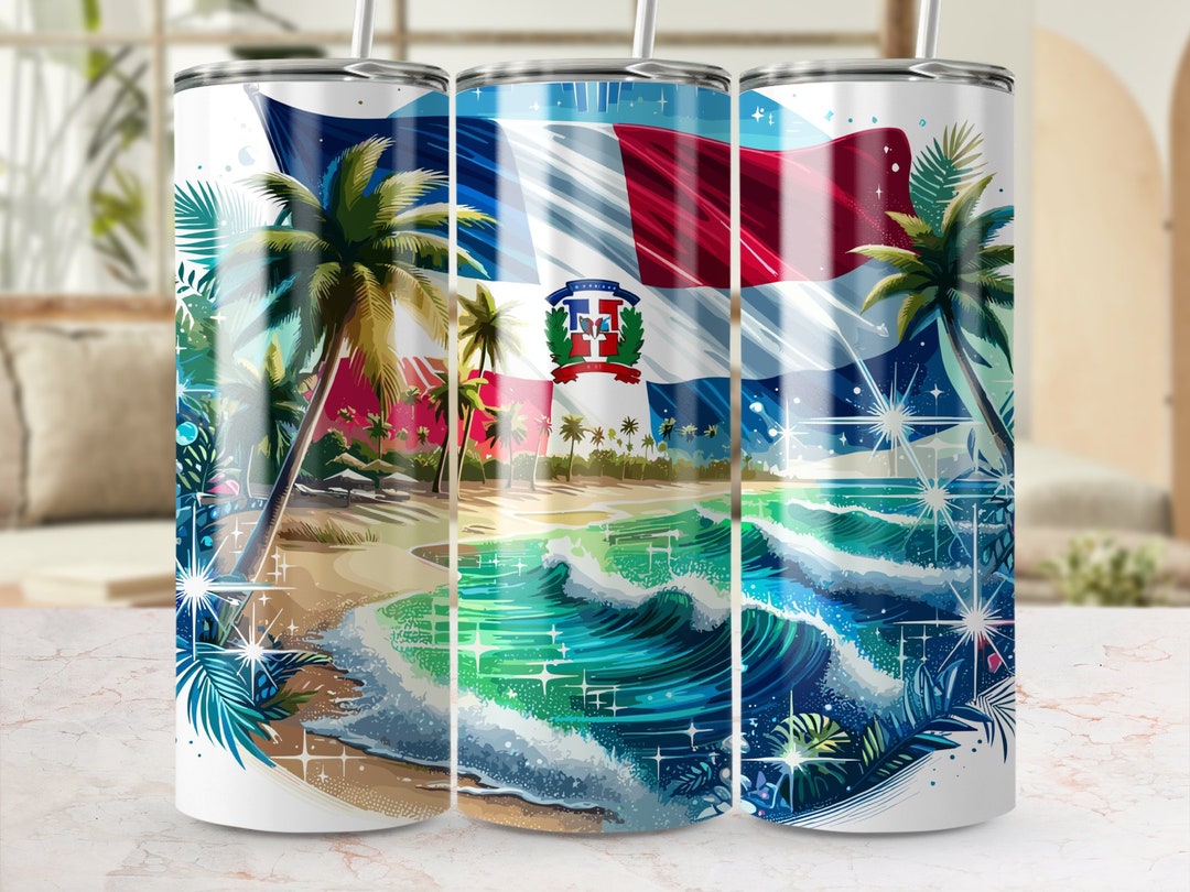 Dominican Republic Flag Tumbler Wrap: Beach Design (PNG Download) - Etsy