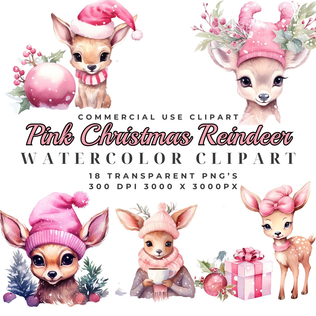 Pink Reindeer Clipart | Instant Download | Cute Christmas Animals ...