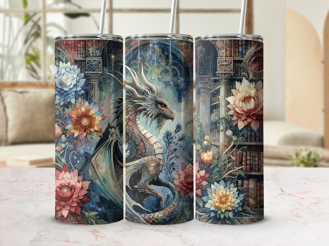 Book Dragon 20 Oz Tumbler Sublimation Design (digital Download) - Etsy