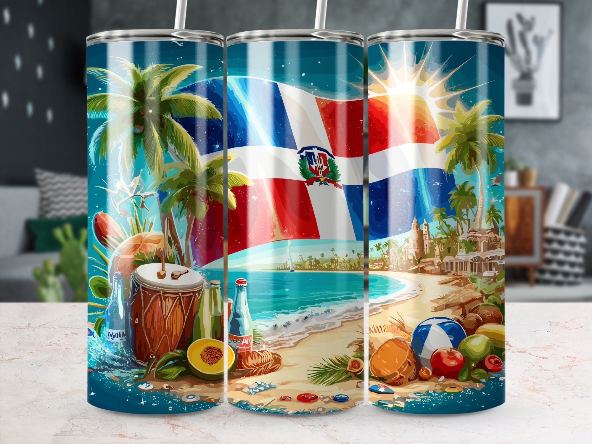 Dominican Republic Flag Tumbler Wrap: Beach Design (PNG Download) - Etsy