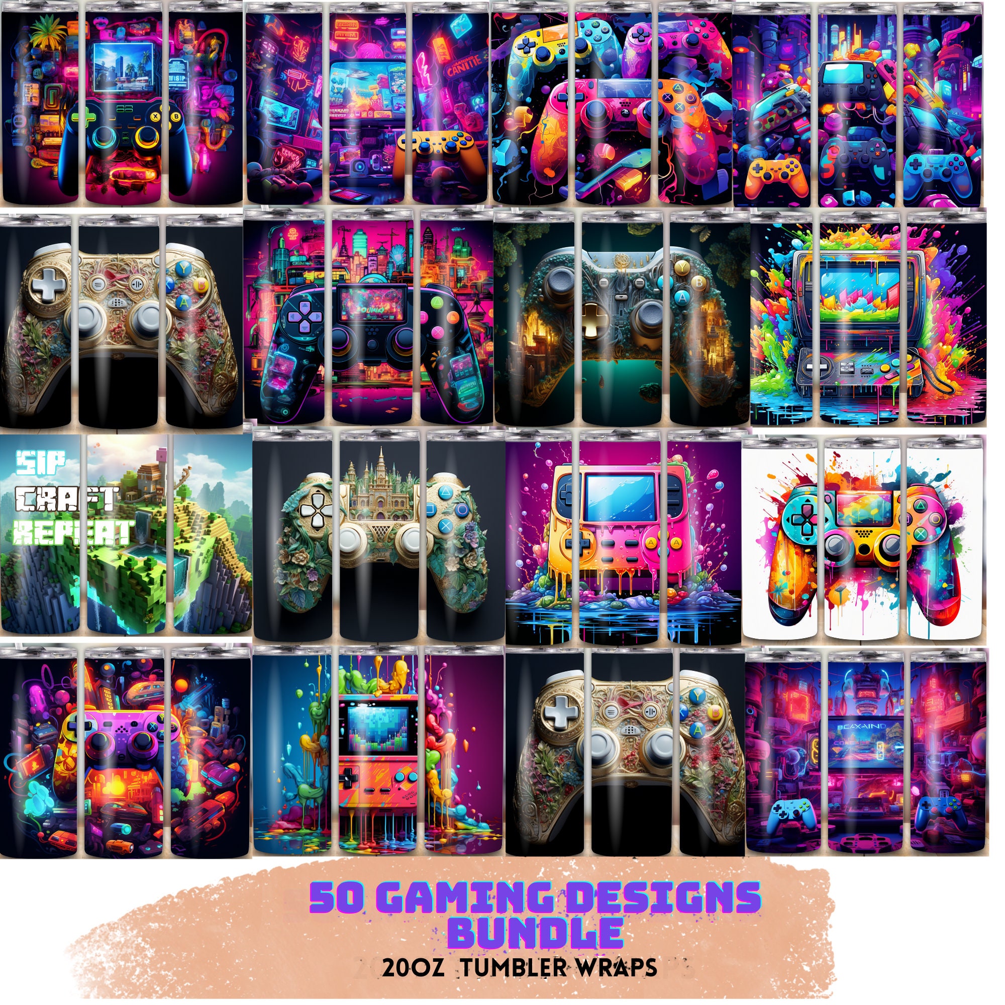 Game Tumbler Wrap Bundle Gaming Controller Tumbler Wrap Tumbler for ...