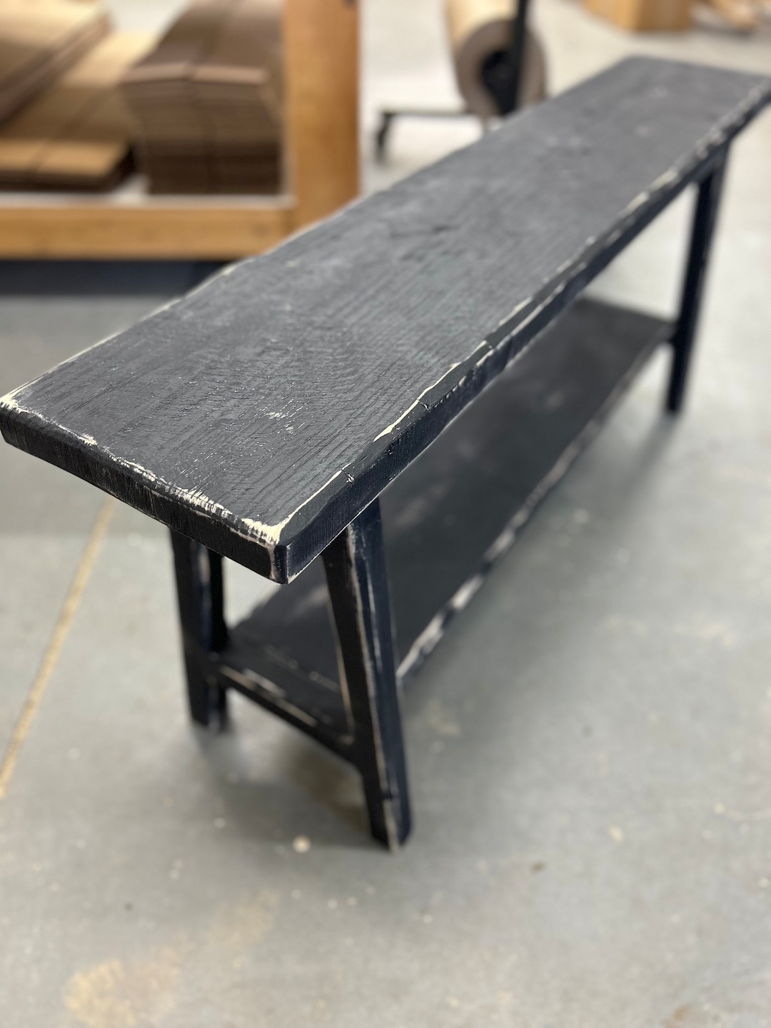 Vintage Inspired Skinny Bench, Bench With Shoe Storage, Weathered Wood ...