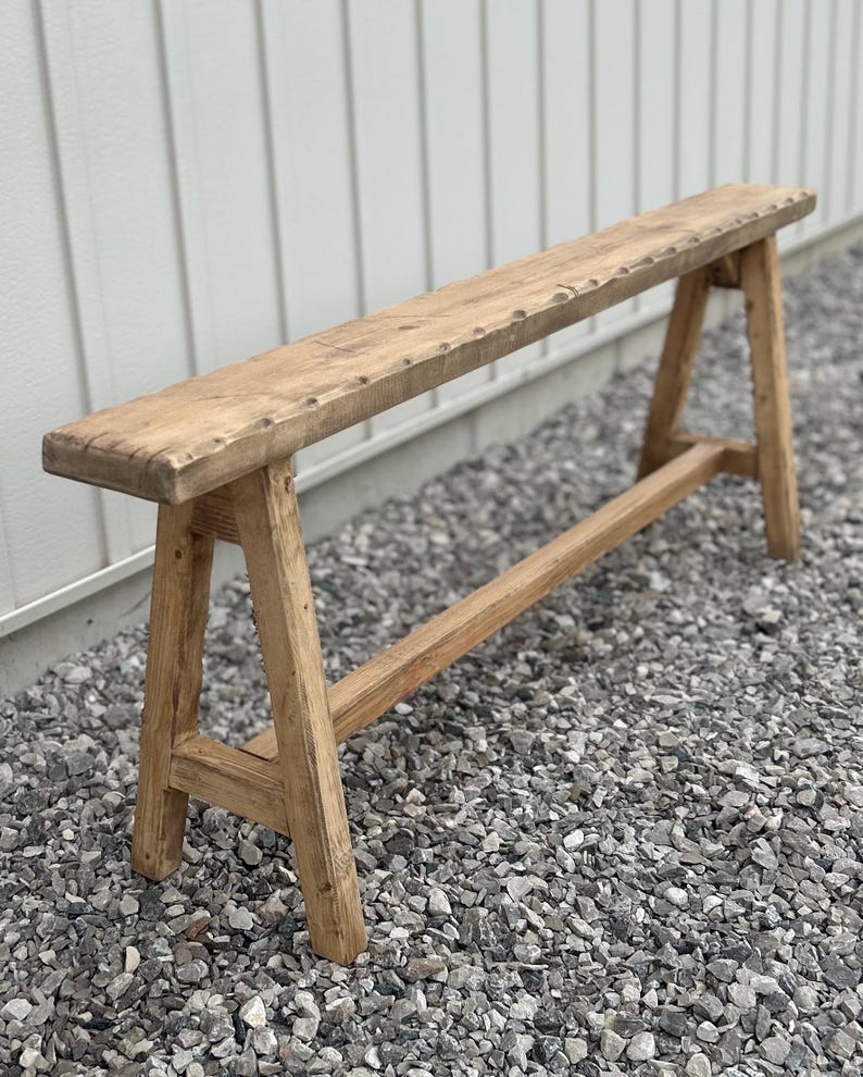 Vintage Inspired Skinny Bench, Weathered Wood, Thin Narrow Rustic Bench ...