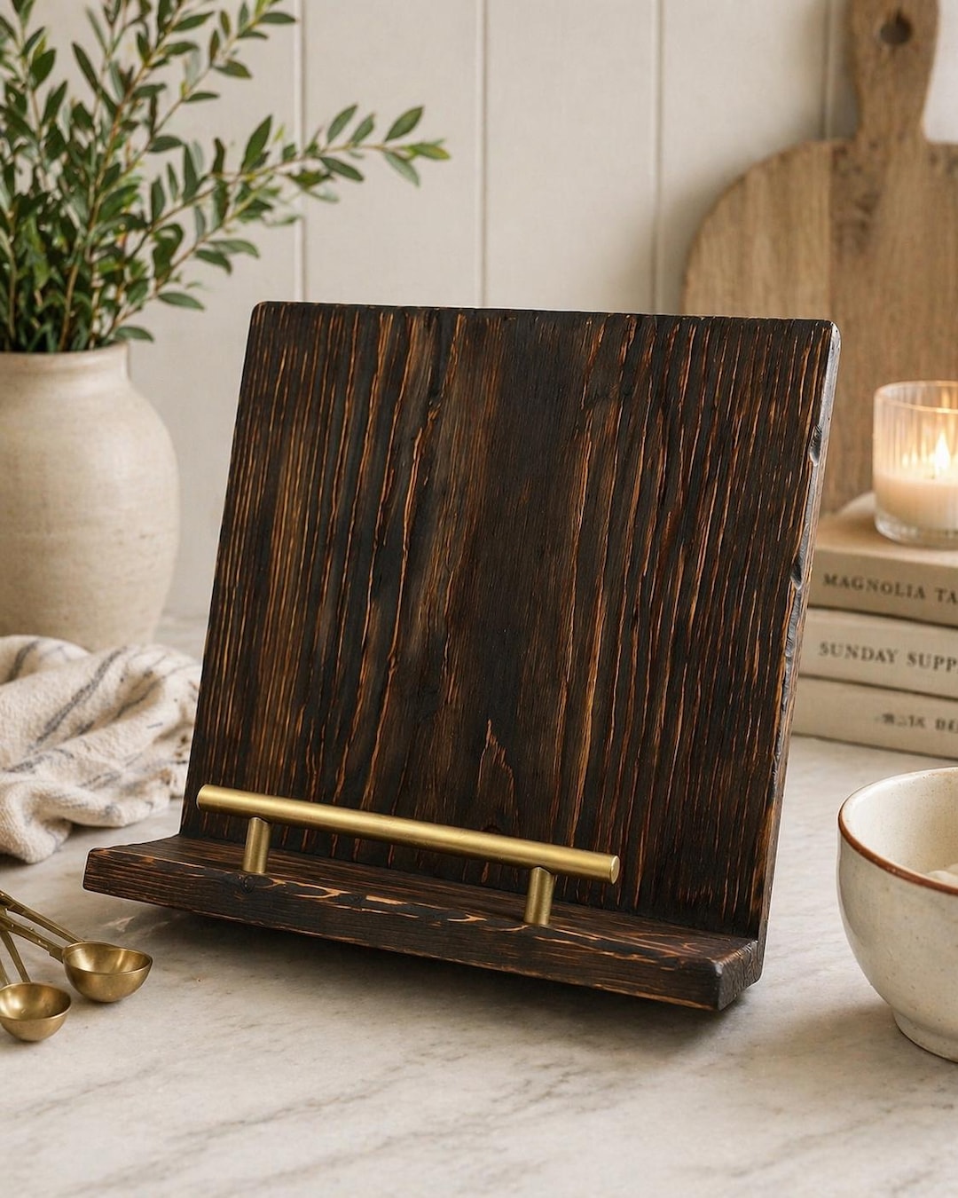 Rustic Wooden Cookbook Holder | Farmhouse Recipe Stand | Distressed ...