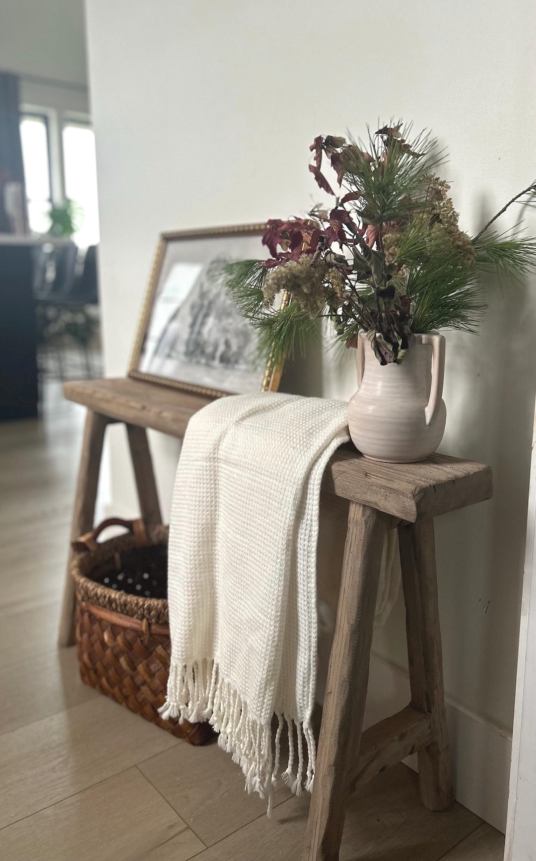 Rustic Wood Bench, Vintage Entryway Bench, Narrow Skinny Bench, Thin ...