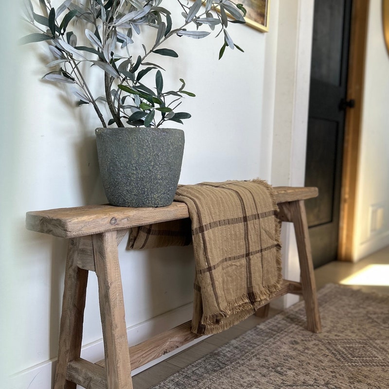 Long Rustic Wood Bench - Etsy