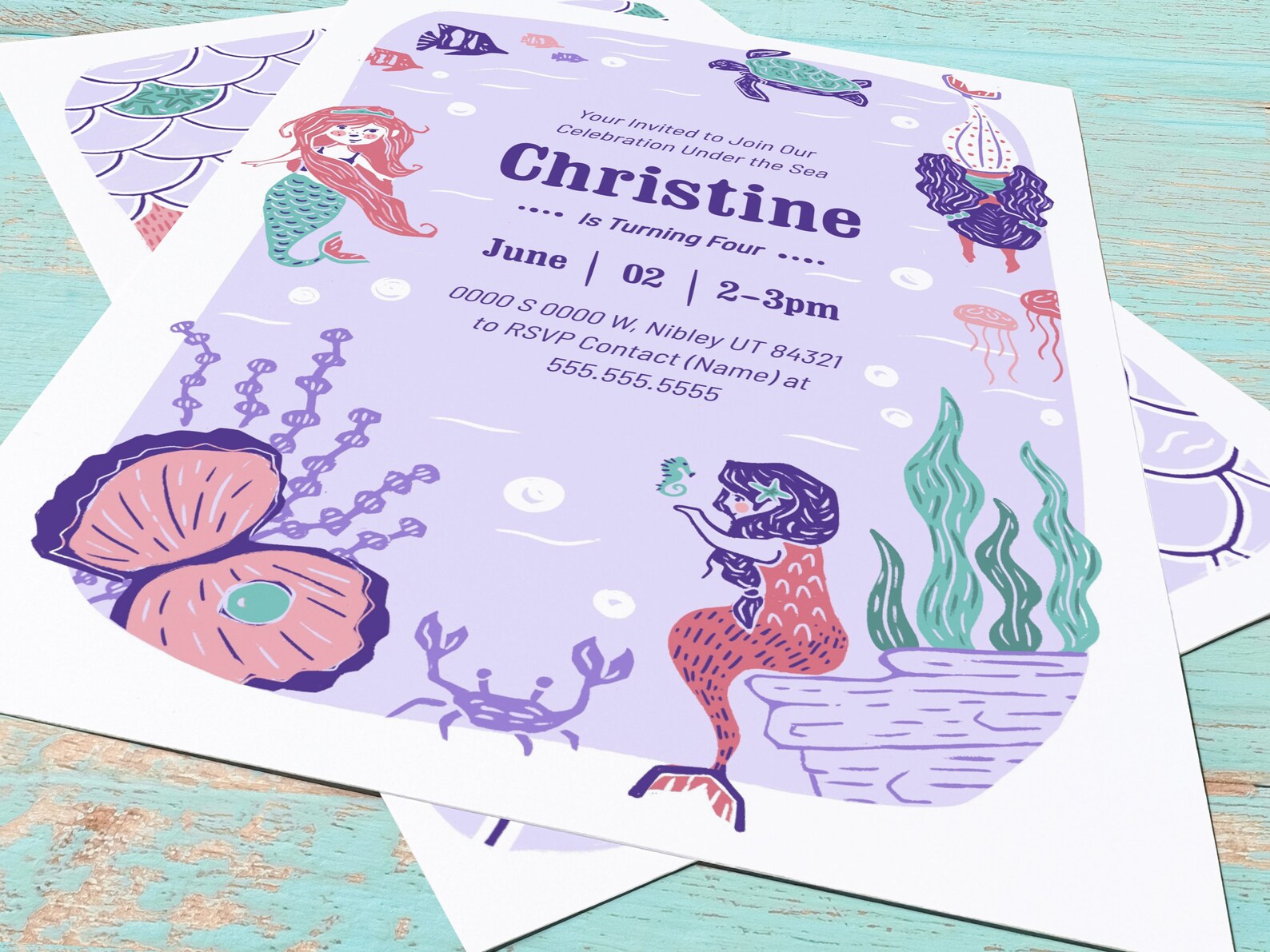 Mermaid Birthday Invitation, Digital Mermaid Party Invite, Mermaid ...